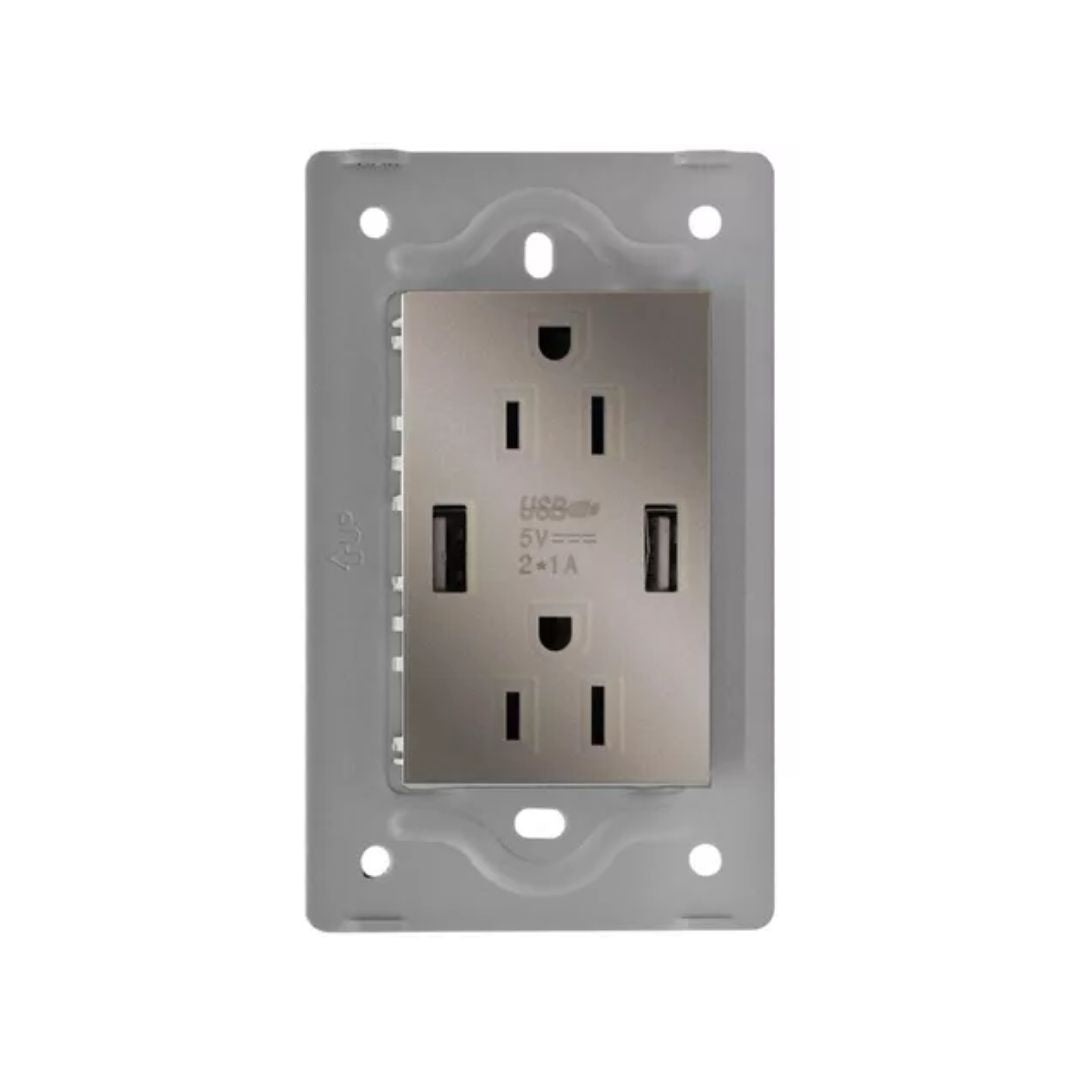 TOMA DOBLE + CONECTOR USB DOBLE GRIS PLATA MILETTO V3-032 – La Tienda ...